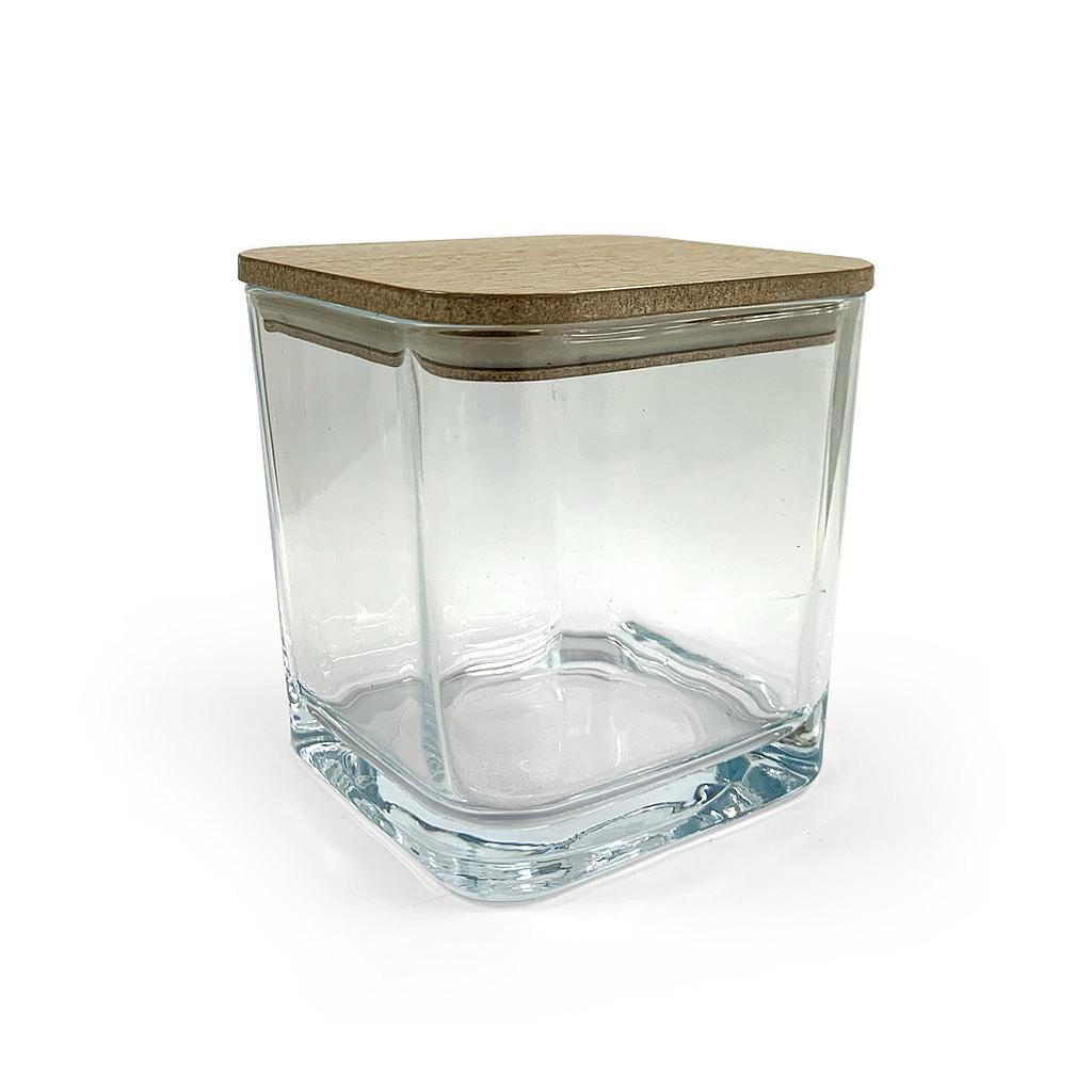 Pot en verre carré, couvercle bois hermétique. | La Compagnie du Vrac